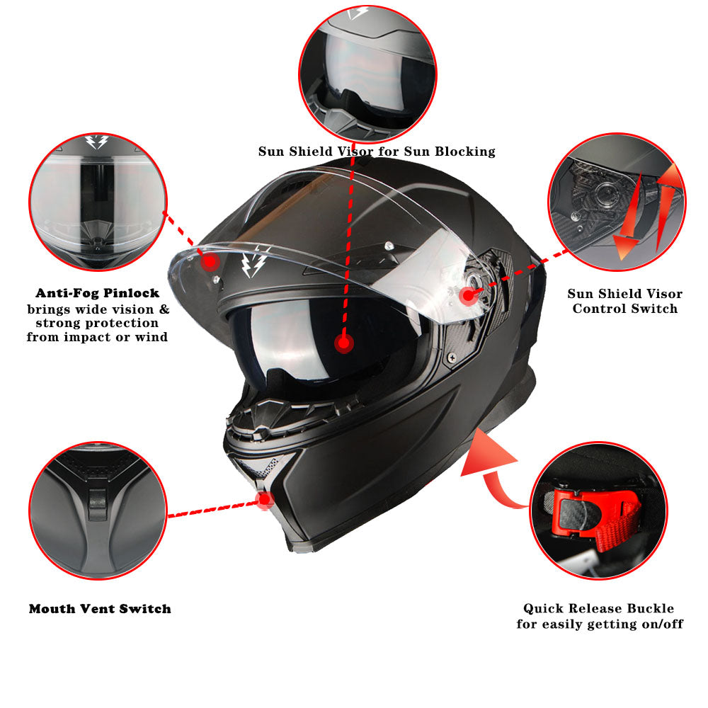1Storm Motorcycle Full Face Helmet Dual Visor: HJAH15 – 1Storm Helmet
