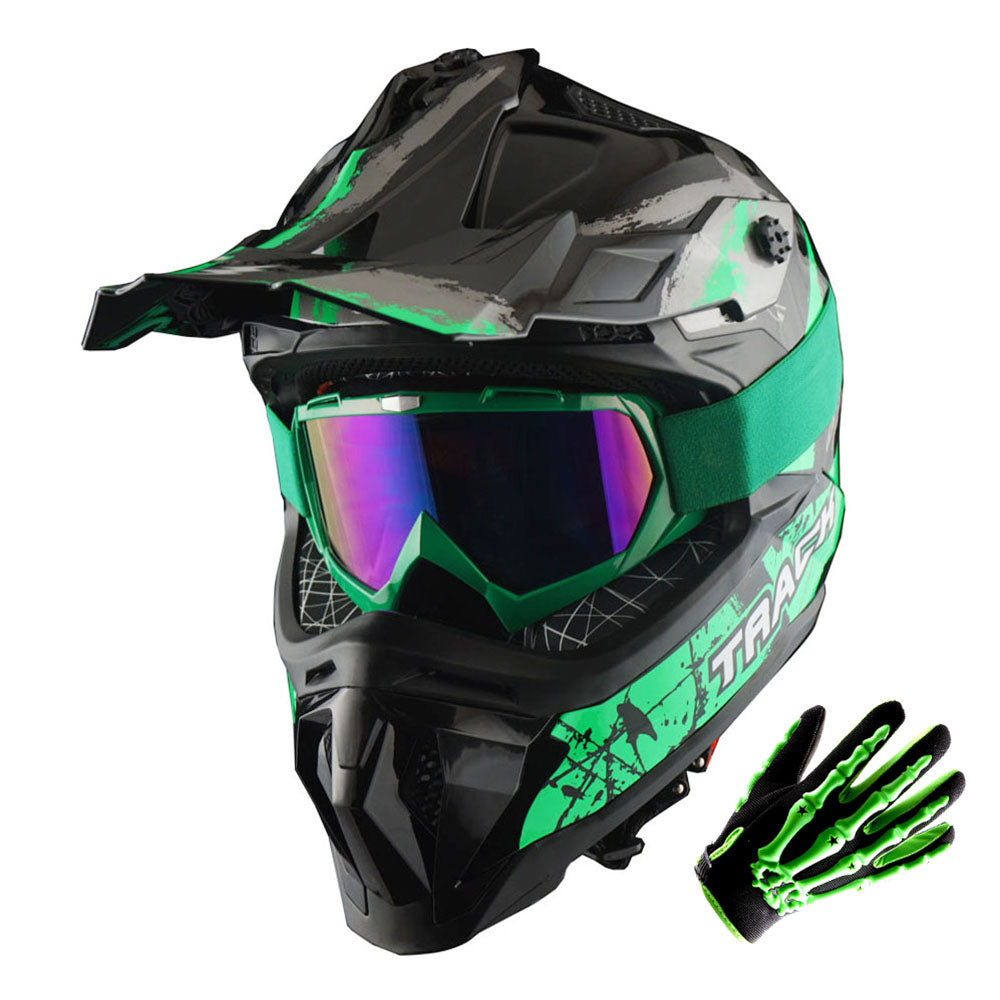 1Storm Adult Motocross HelmetTrack Style JH601 + Goggles + Skeleton Gl ...